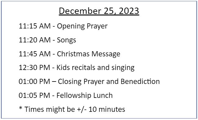 Christmas Service Outline & Timings – Bethel House Of Worship